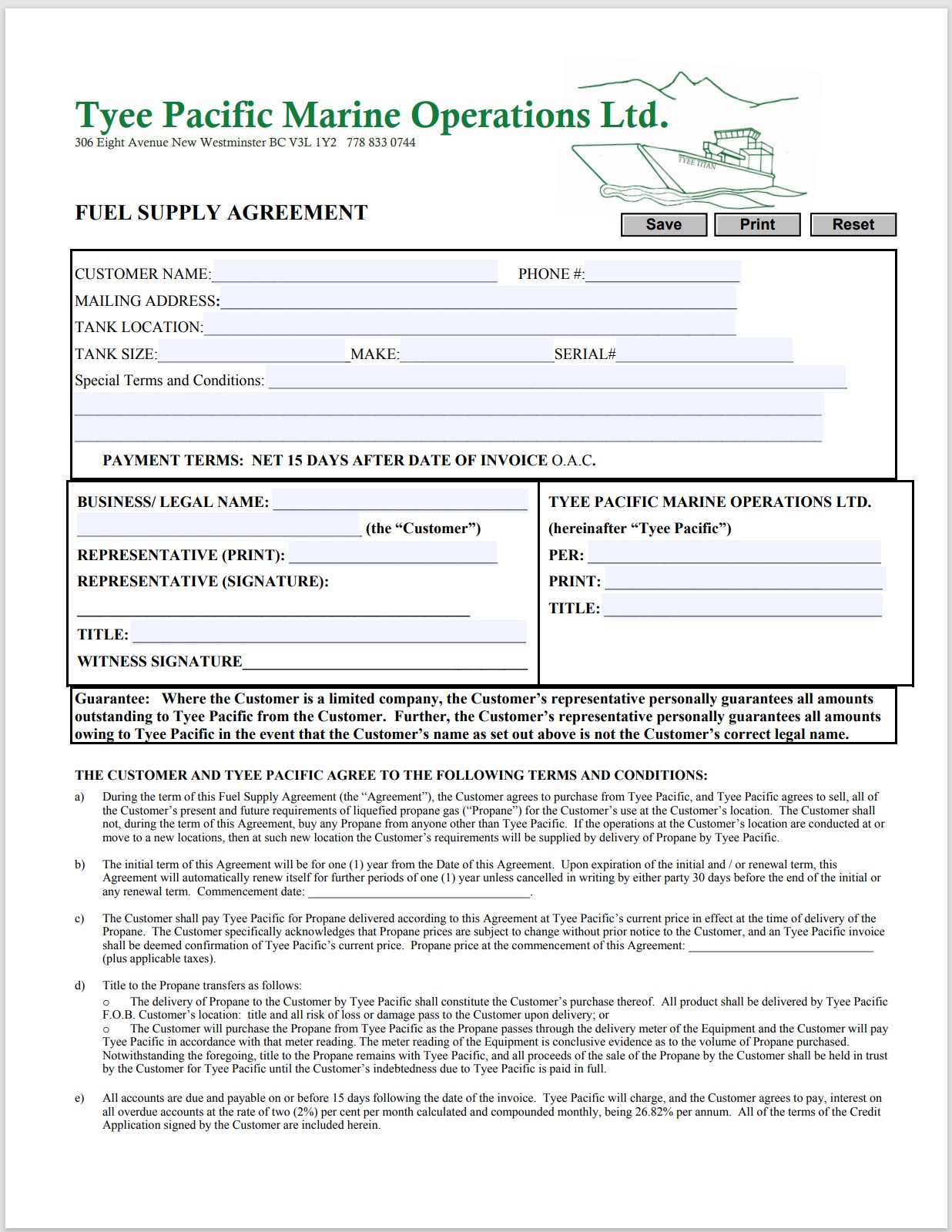 Schedule & Forms – Tyee Pacific Marine Operations